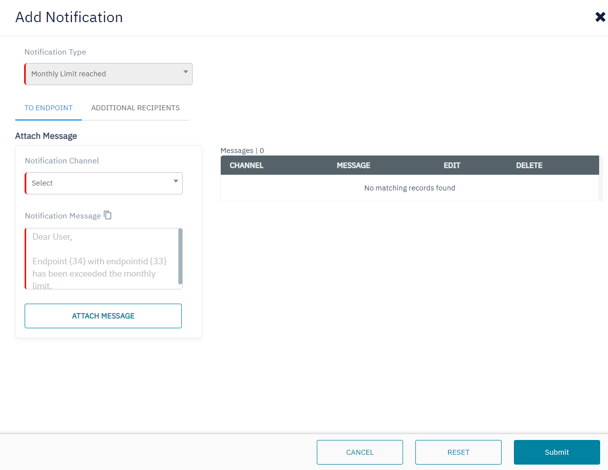 Monthly limit reached notification